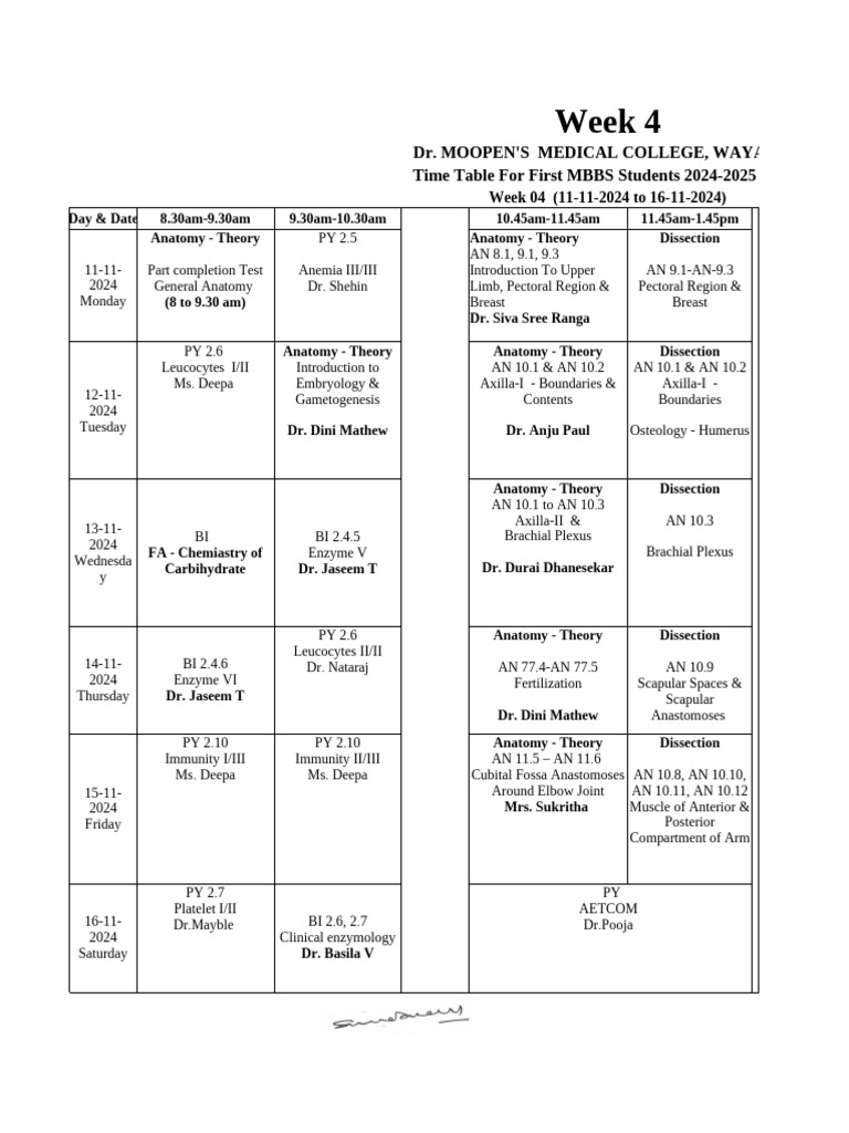 TIMETABLE (11-11-2024 To 16-11-2024) | PDF | Arm | Musculoskeletal System