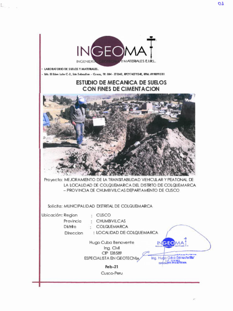 Estudio de Mecanica de Suelos Con Fines de Cimentacion: Cusco | PDF | Clima