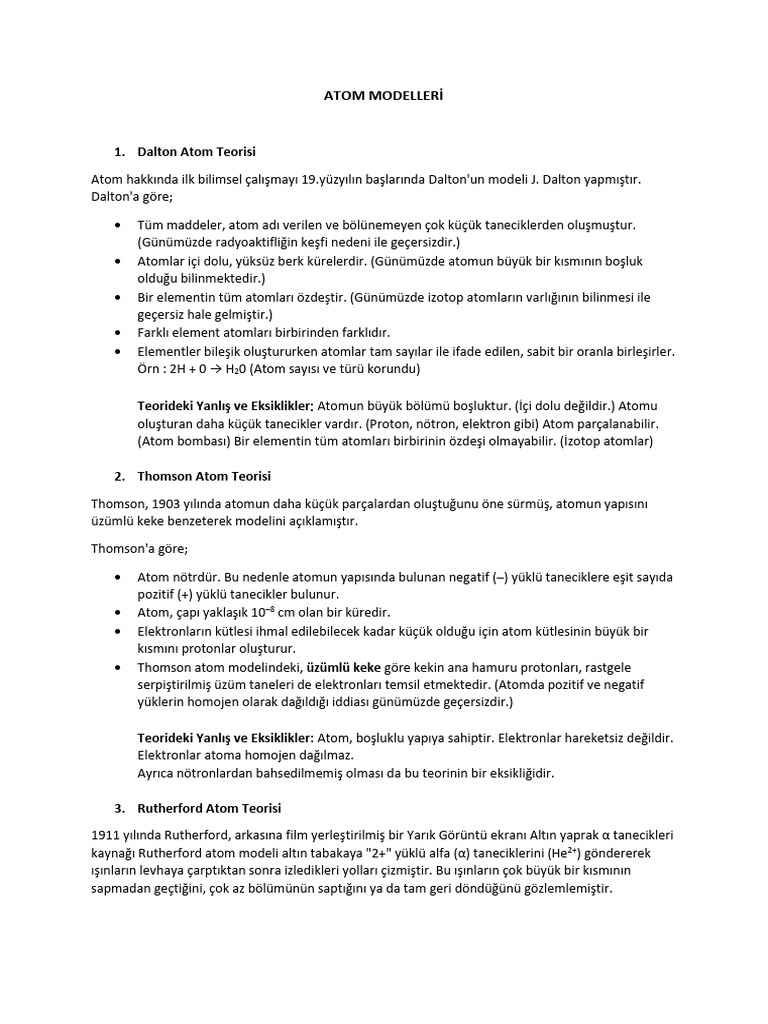 9.sınıf 2024 Atom Teorileri Ve Atomun Yapısı | PDF