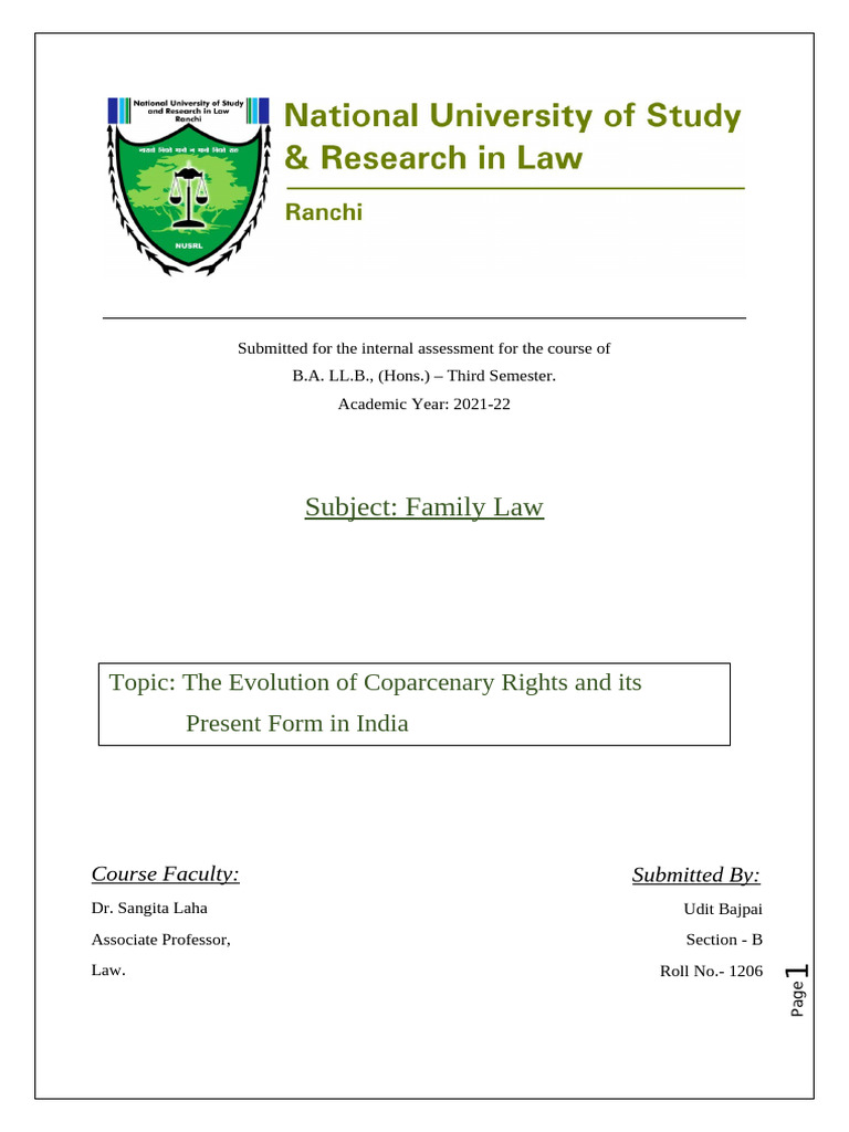 Udit Bajpai Family Law Sem 3 (2020-25) | PDF | Inheritance | Wife
