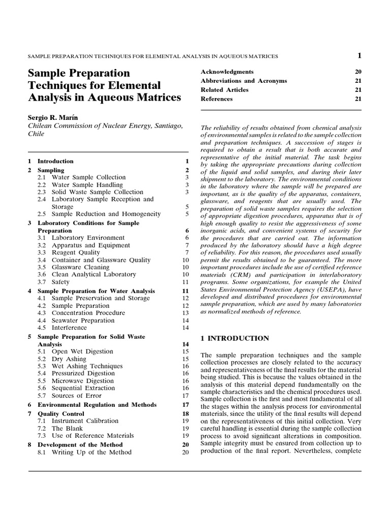 Sample Preparation Techniques For Elemental Analysis in Aqueous ...