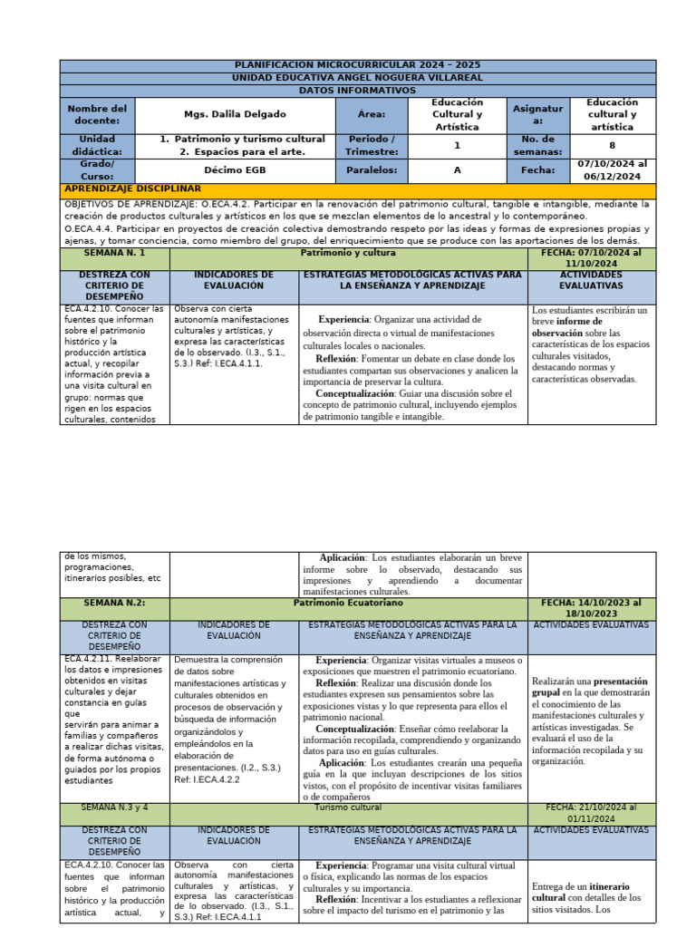 Planificación ERCA ECA 10MO | PDF | Evaluación | Enseñando