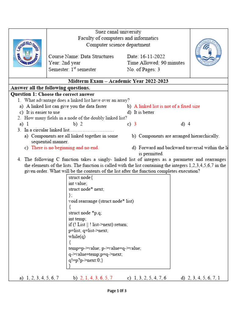 Data Structures Midterm Exam 2022 | PDF | Computer Science | Algorithms And Data Structures