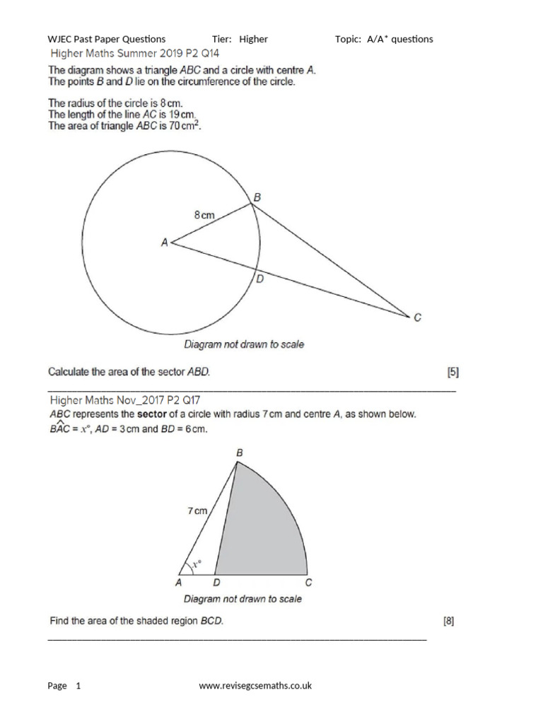 WJEC Past Paper Questions Tier: Higher Topic: A/A Questions | PDF
