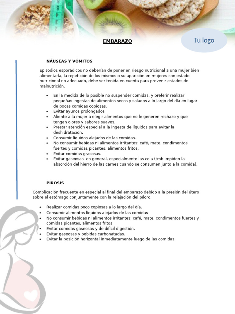 Consejos Nutricionales para Náuseas y Pirosis en el Embarazo | PDF ...