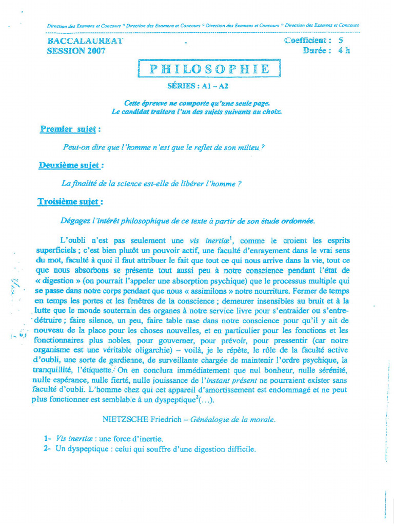 Bac A1 A2 Philo 2007 | PDF