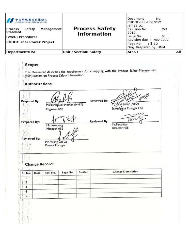 PSM 13 - Process Safety Information (Level 1 Document) | PDF | Safety