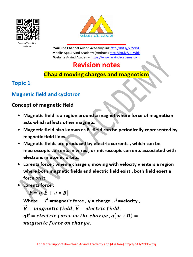 Chap 04 Moving Charges and Magnetism (Revision Not ...