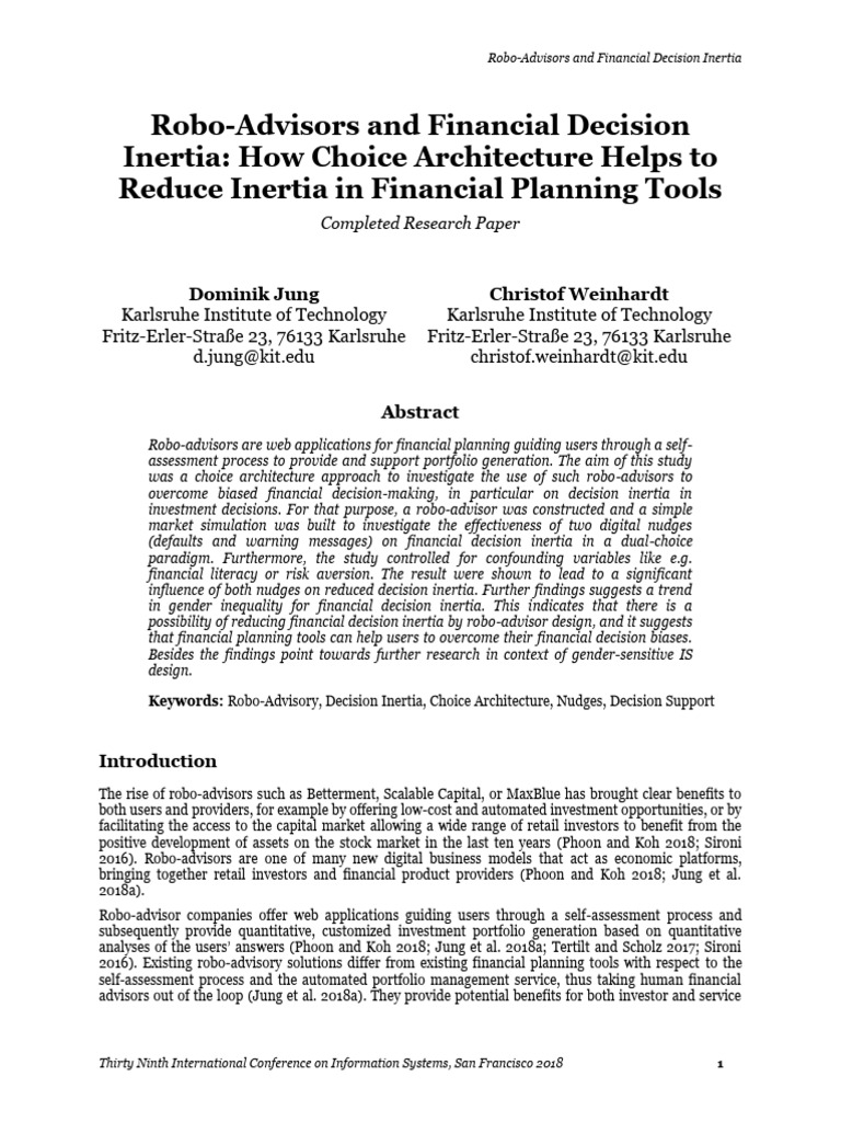 Robo-Advisors and Financial Decision Inertia - How Choice Architec ...