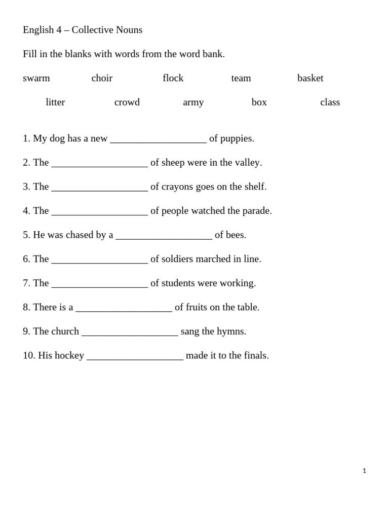 English 4 - Collective Nouns | PDF