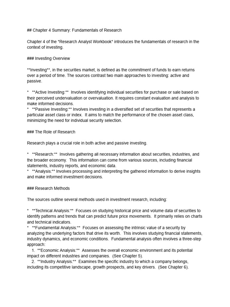 Research Analyst Chapter 4 Summary | PDF | Investing | Economics
