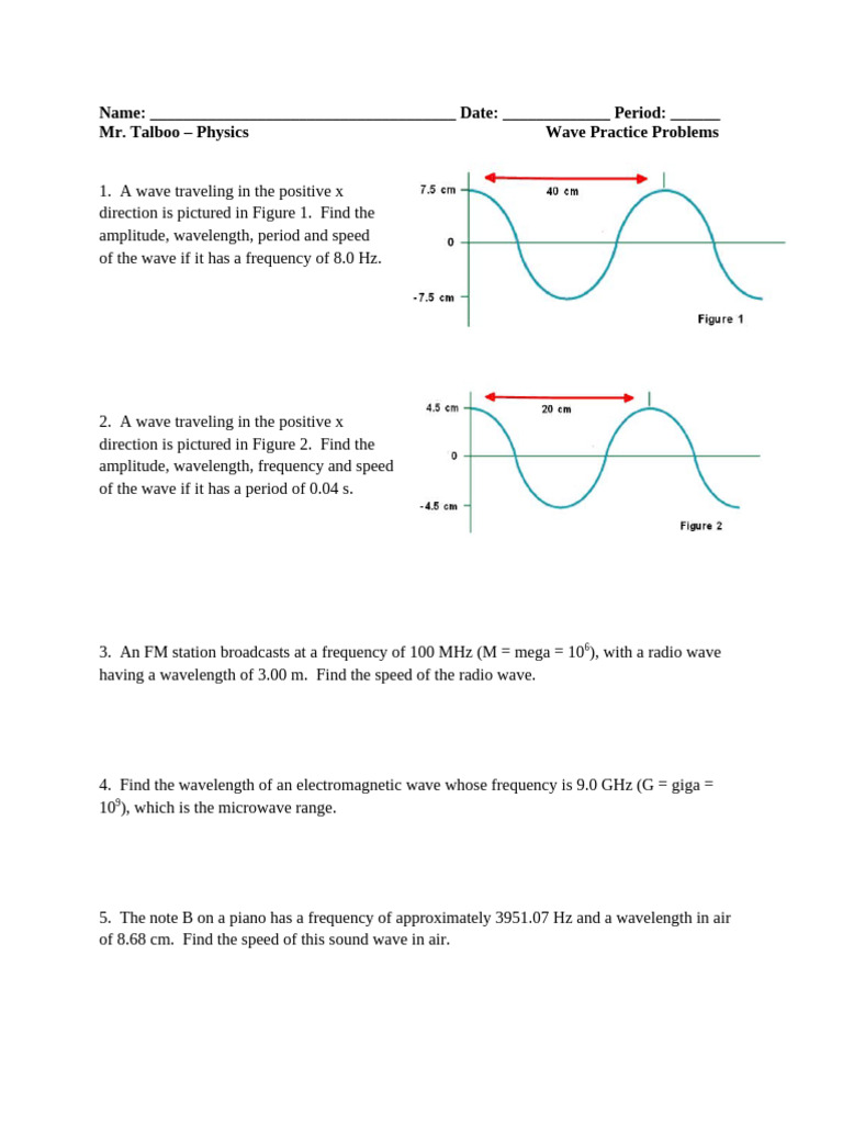 PRACTICE PROBLEMS - Wave Practice | PDF | Science & Mathematics
