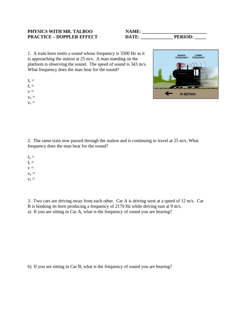 Doppler Effect Practice Sheet | PDF | Science & Mathematics