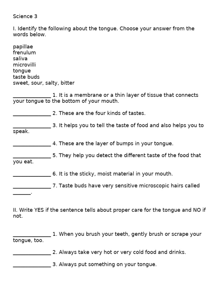 Science 3 - Tongue | PDF