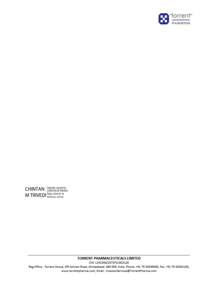 (BSE Scrip Code: 500420) (NSE Scrip Code: TORNTPHARM) : Chintan M Trivedi | PDF | Knowledge ...