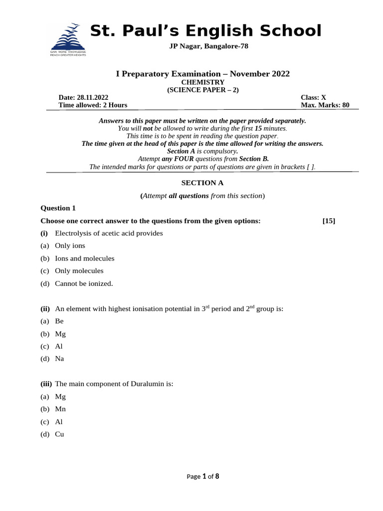 Class X Chemistry Exam Paper 2022 | PDF | Hydroxide | Precipitation ...