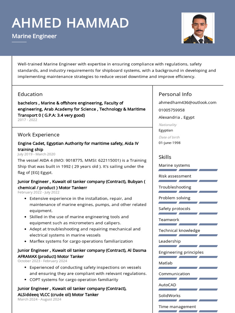 CV - AHMED HAMMAD (1) | PDF | Oil Tanker | Engineering