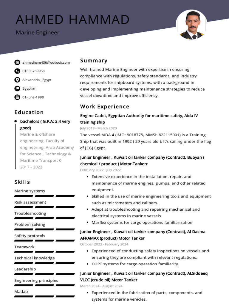 CV - Ahmed Hammad | PDF | Oil Tanker | Engineering