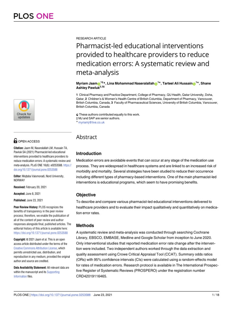 Pharmacist-Led Educational Interventions Provided To Healthcare ...