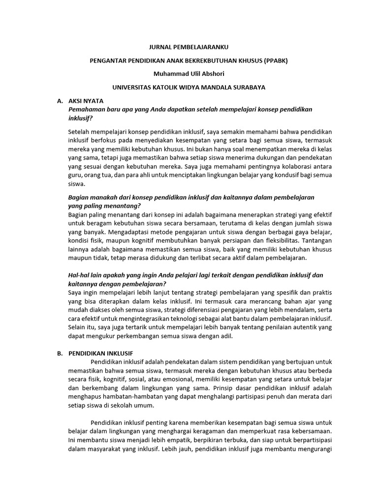 Jurnal Pembelajaranku - Ppabk | PDF