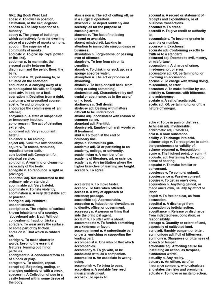 GRE Big Book Word List | PDF | Abdomen