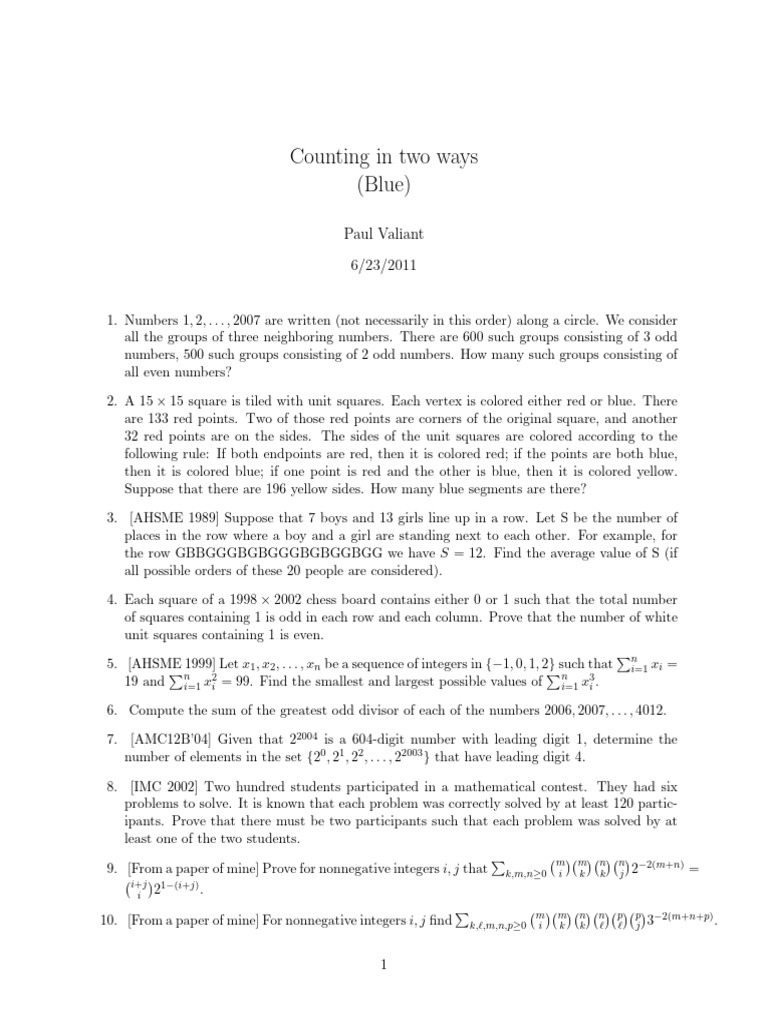 Counting in Two Ways - Paul Valiant - MOP (Blue) 2011 | PDF | Vertex ...