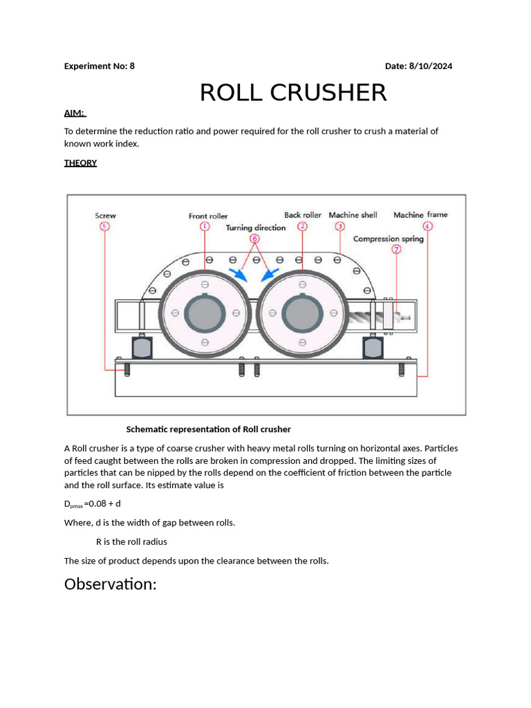 Experiment No 8 - Roll Crusher | PDF | Physical Sciences | Applied And Interdisciplinary Physics