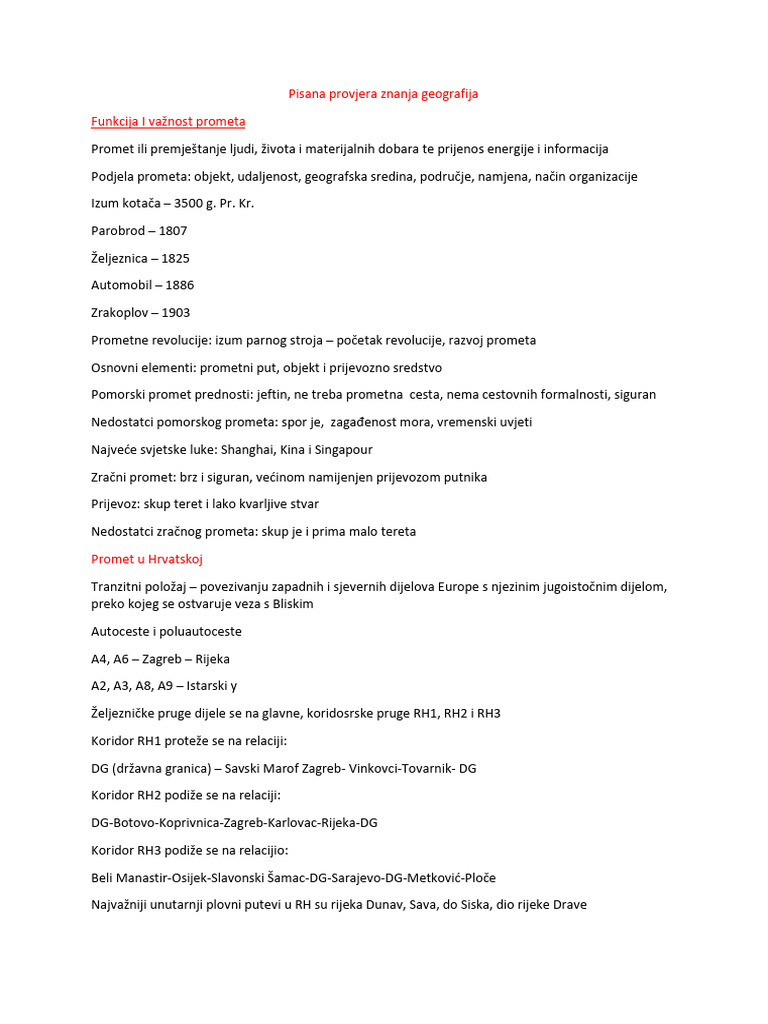 Pisana Provjera Znanja Geografija | PDF
