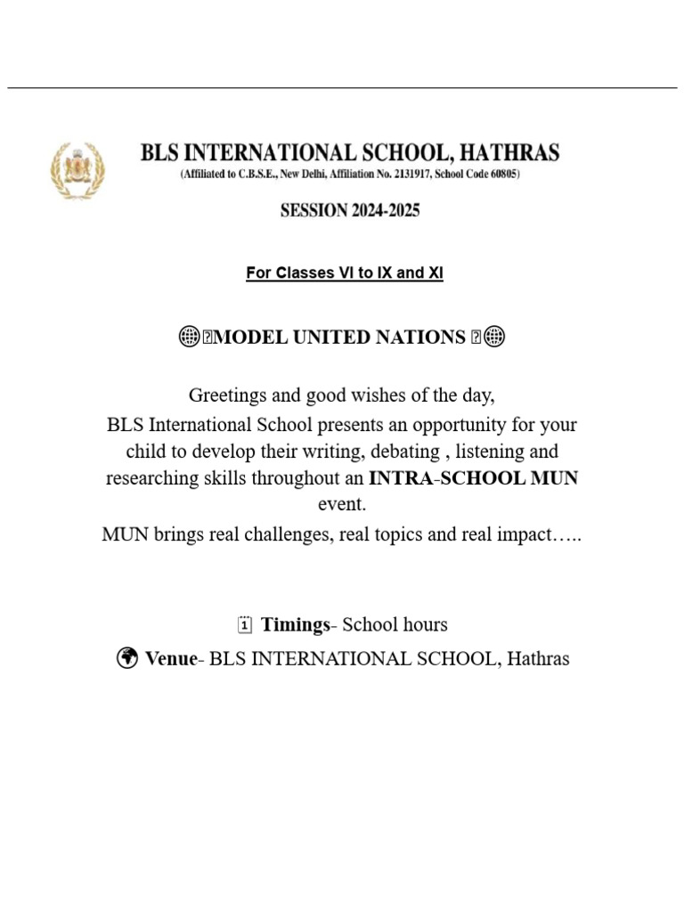Intra School Mun-1 | PDF
