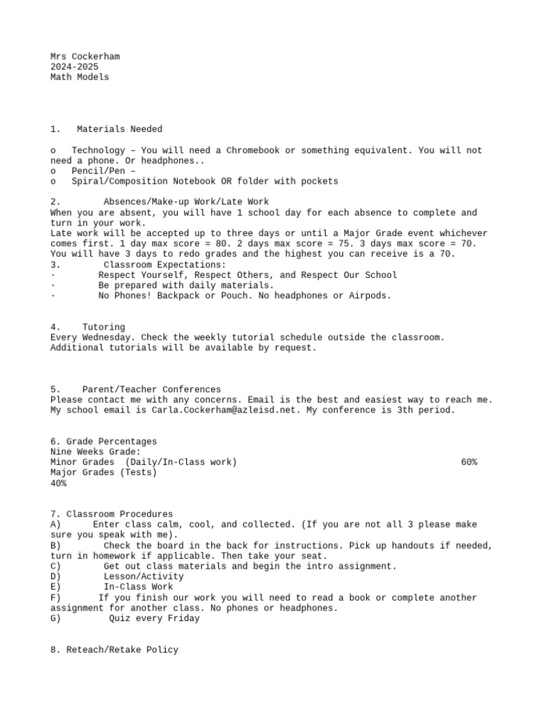 MM Mrs Cockerham Syllabus 24 - 25 | PDF