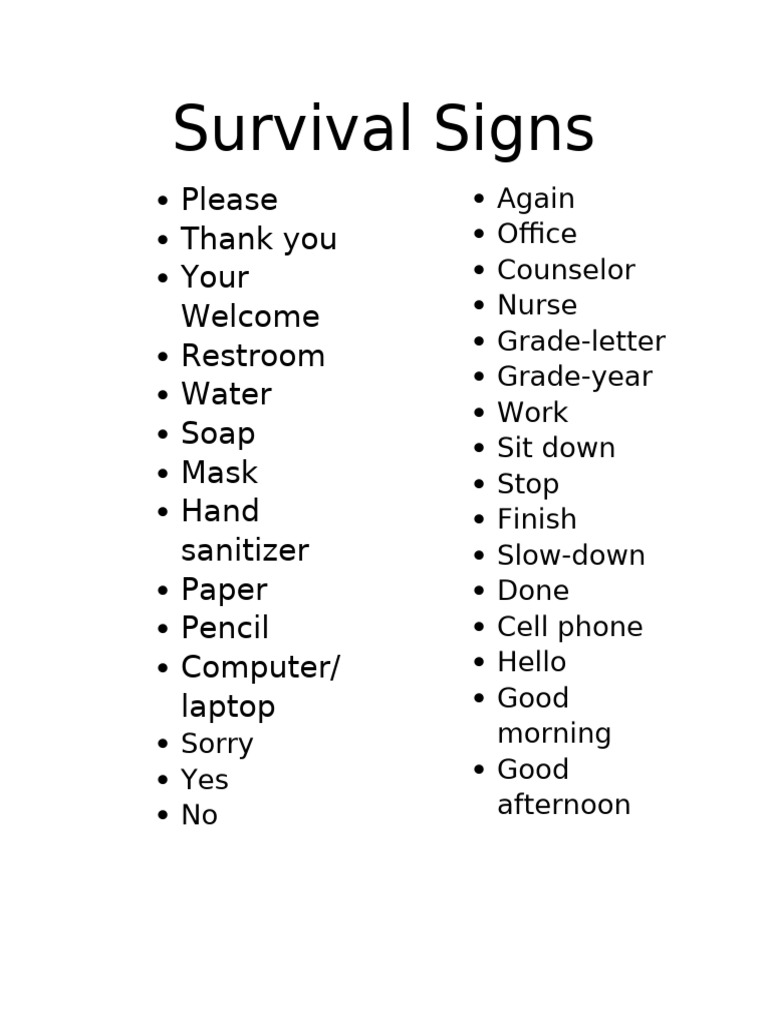 Essential ASL Survival Signs | PDF