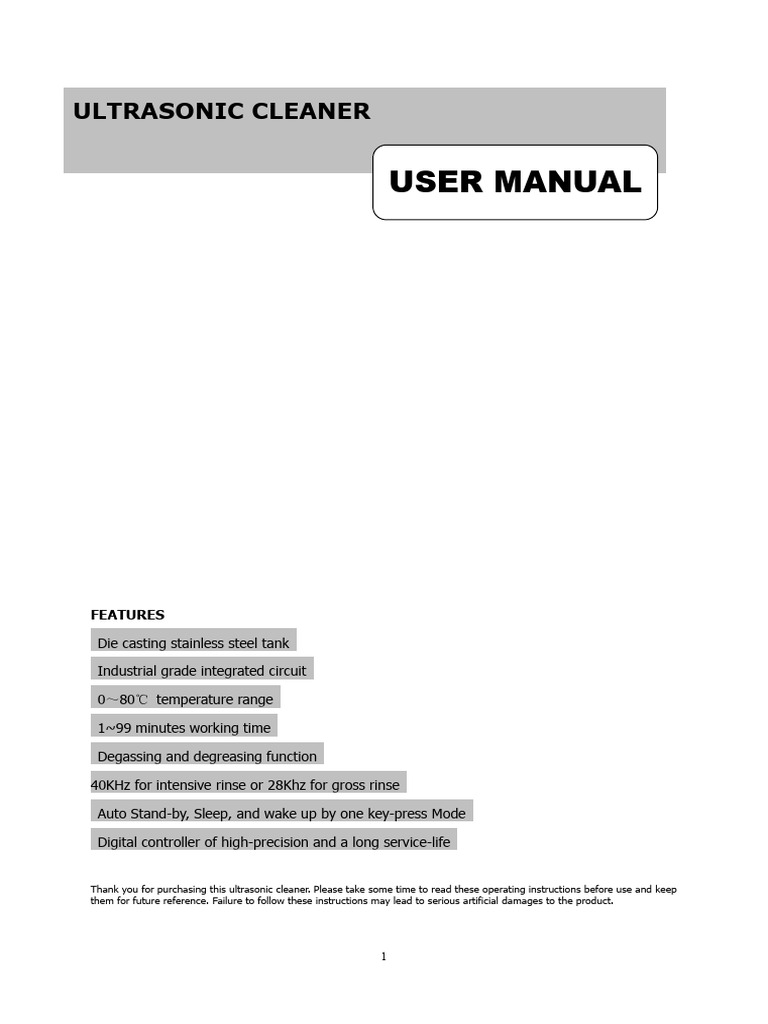 Ultrasonic Cleaner User Manual | PDF | Electrical Connector | Ultrasound