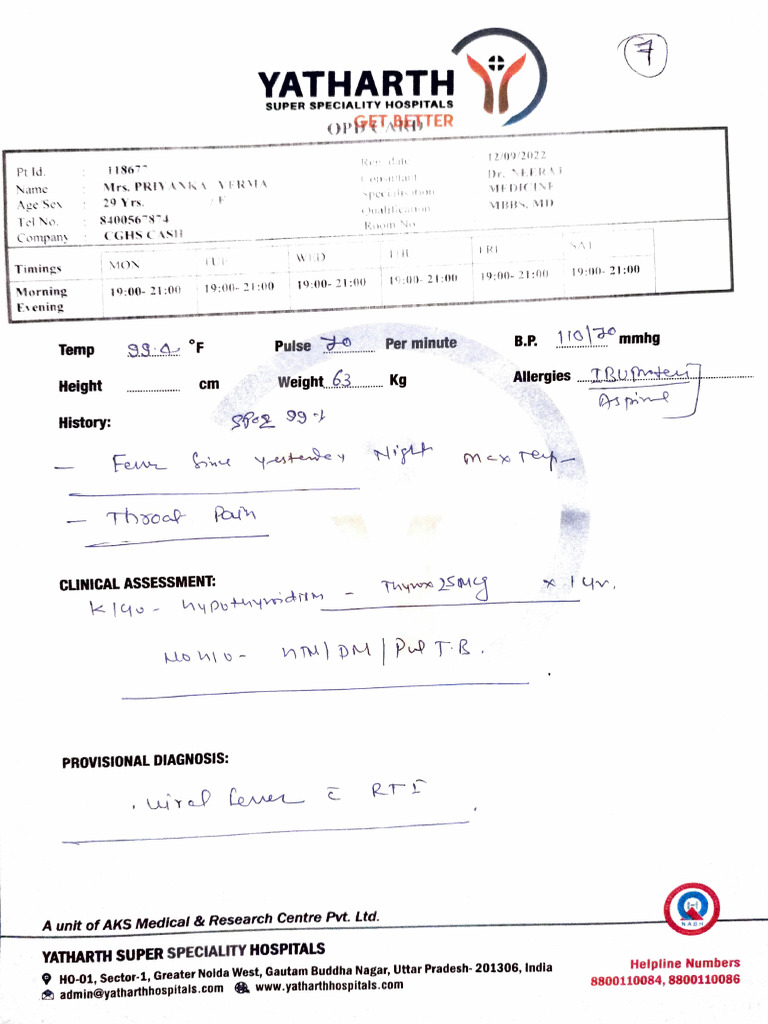 Yatharth Opd Card | PDF