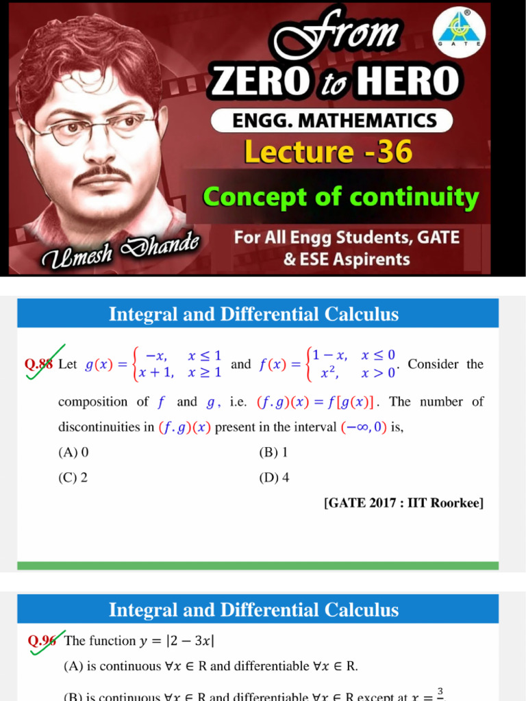 L36 Engg. Maths Calculus Lecture 10 Concept of Continuity by UD Sir # ...