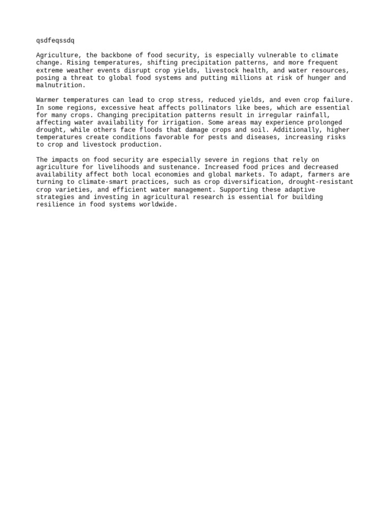 Climate Change's Impact On Agriculture and Food Security Sasasa | PDF