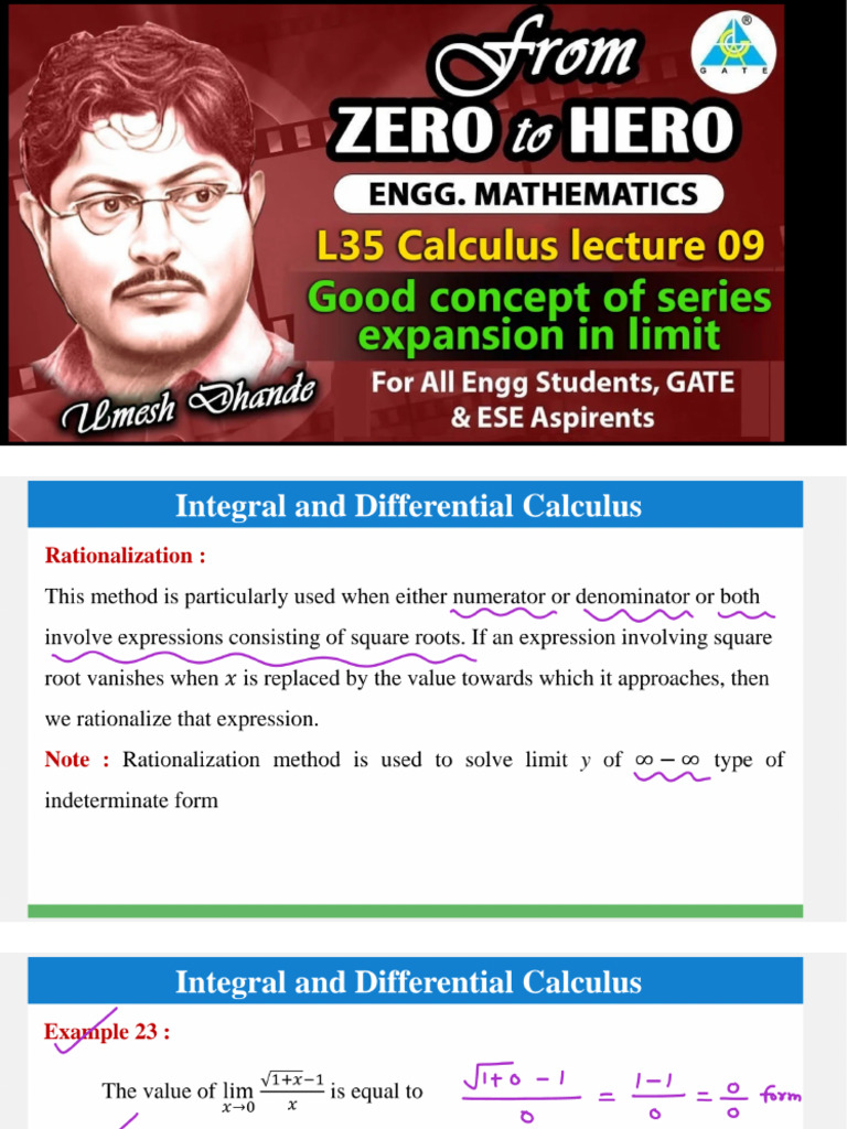 L35 Engg. Maths Calculus Lecture 09 Good Concept of Series Expansion in Limit by UD Sir | PDF