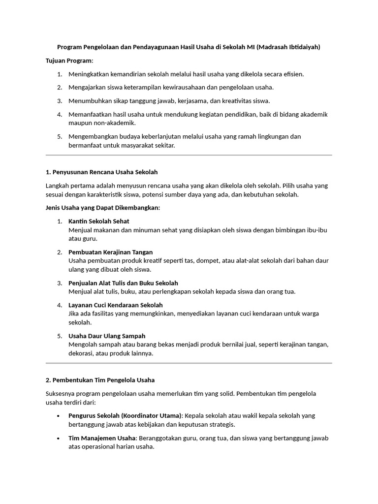 Program Pengelolaan Dan Pendayagunaan Hasil Usaha Di Sekolah MI | PDF | Karier & Perkembangan