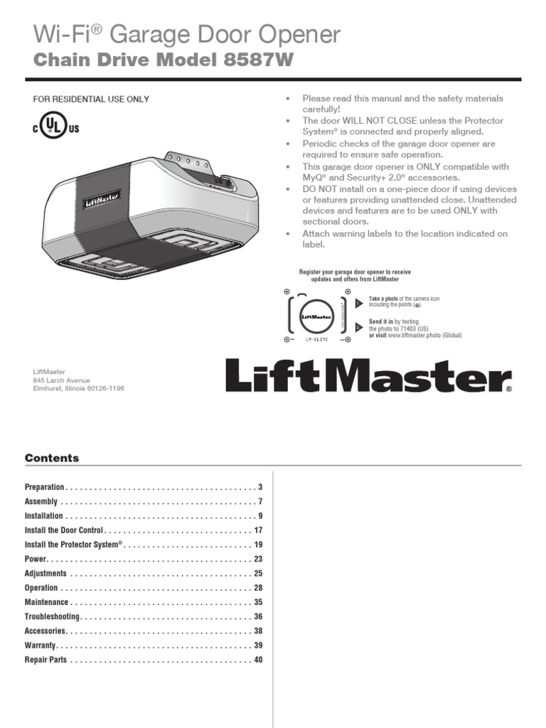 LiftMaster 8587W Installation Manual | PDF | Screw | Door