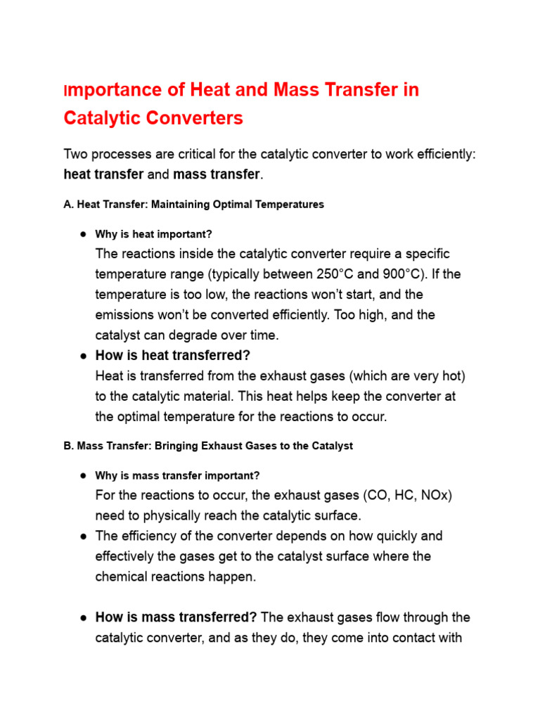 Heat & Mass Transfer in Catalytic Converters | PDF | Catalysis | Heat ...