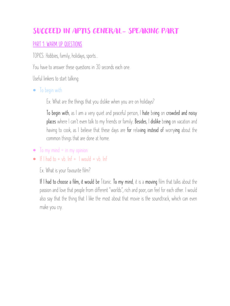 SUCCEED IN APTIS GENERAL-Speaking Part | PDF | Diet (Nutrition) | Diet ...