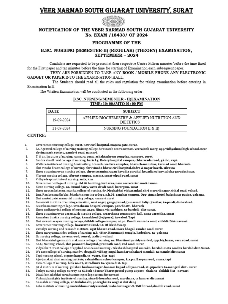 B.Sc. Nursing Exam Schedule 2024 | PDF | Health Sciences | Social Programs