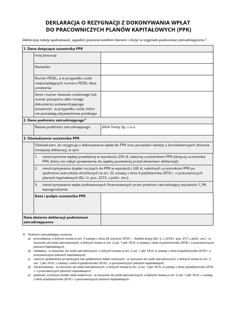 Deklaracja PPK | PDF