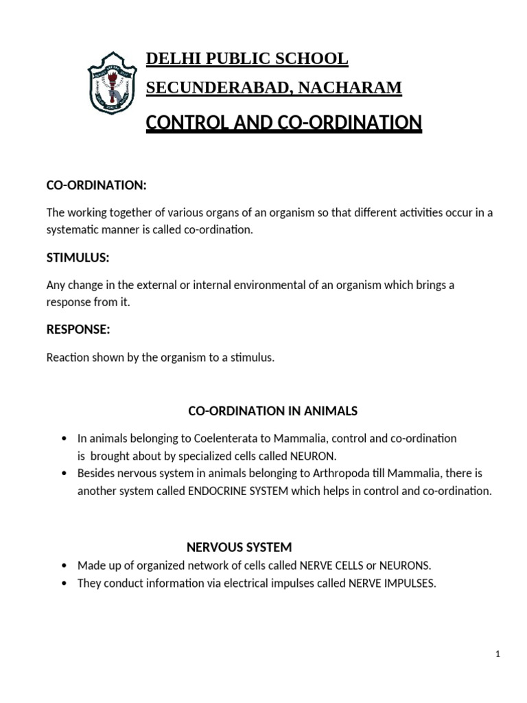 Control and Coordination Notes | PDF | Neuron | Auxin