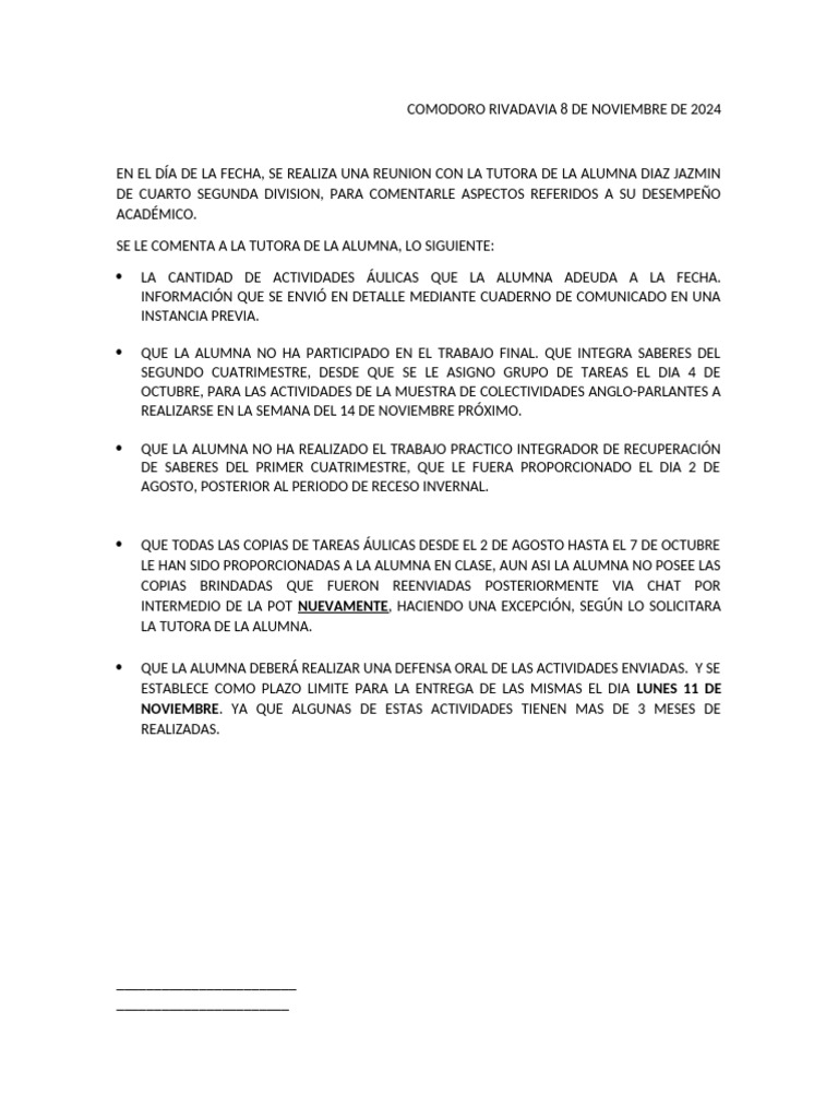 Nota Alumna Jazmin Diaz 4to 2da | PDF