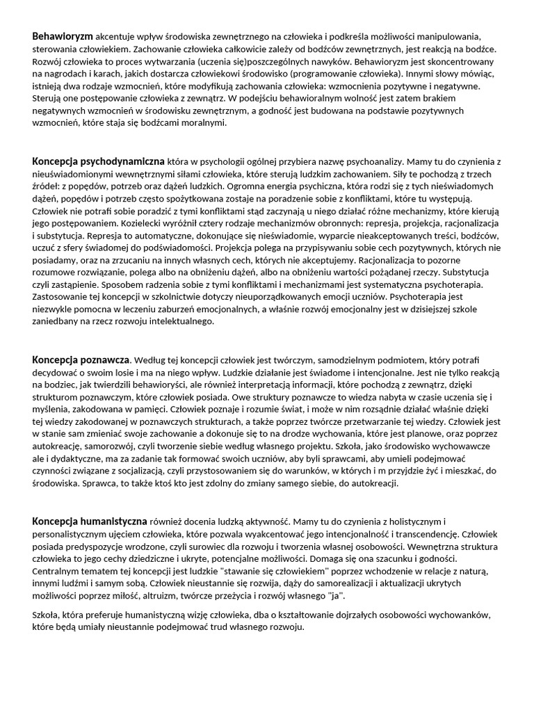 Psychologia Koncepcje Psychologiczne | PDF