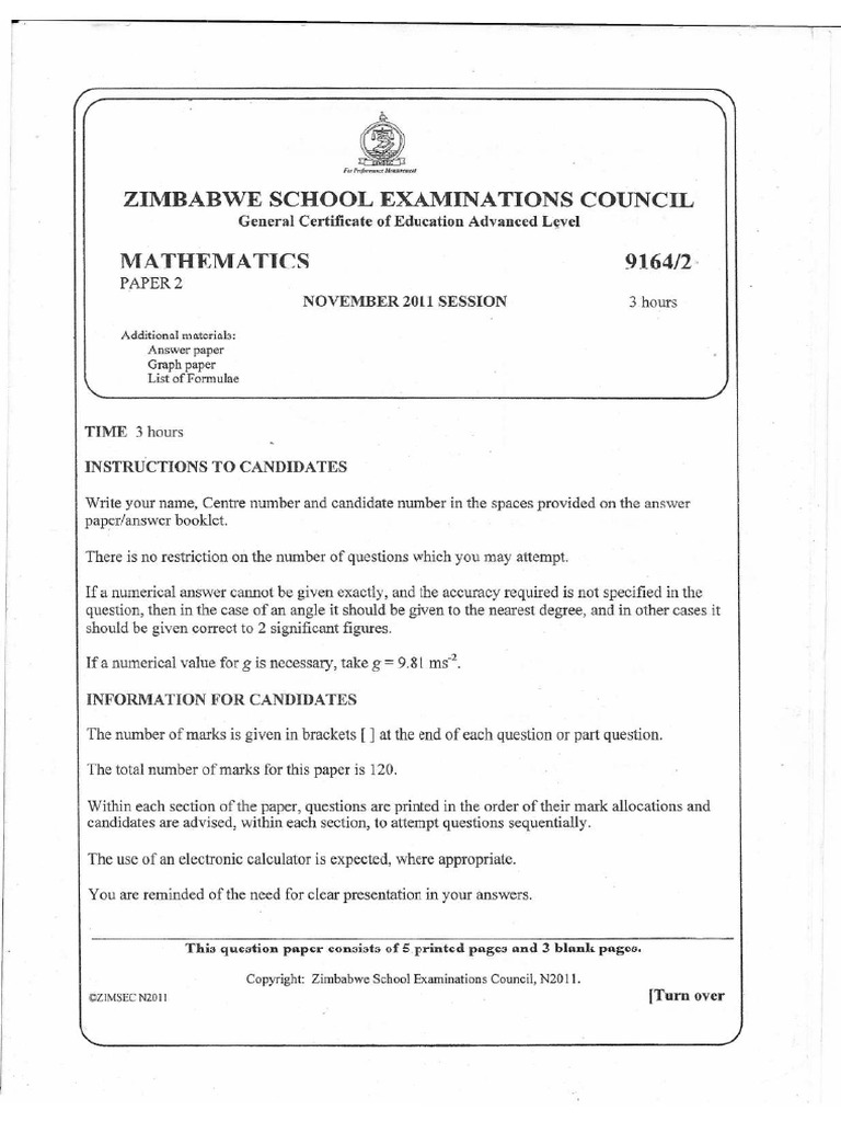 Zimsec Nov 2011 Maths p2 | PDF
