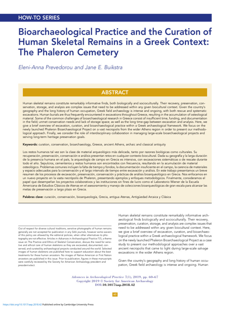 Bioarchelogical Practice and The Curation of The Human Skeletal Remain ...