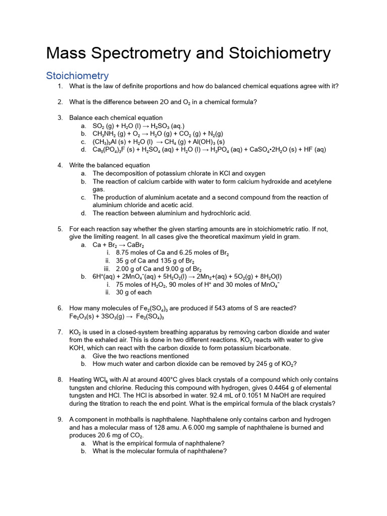 Tutorial 2 - Stoichiometry MS | PDF | Stoichiometry | Mass Spectrometry