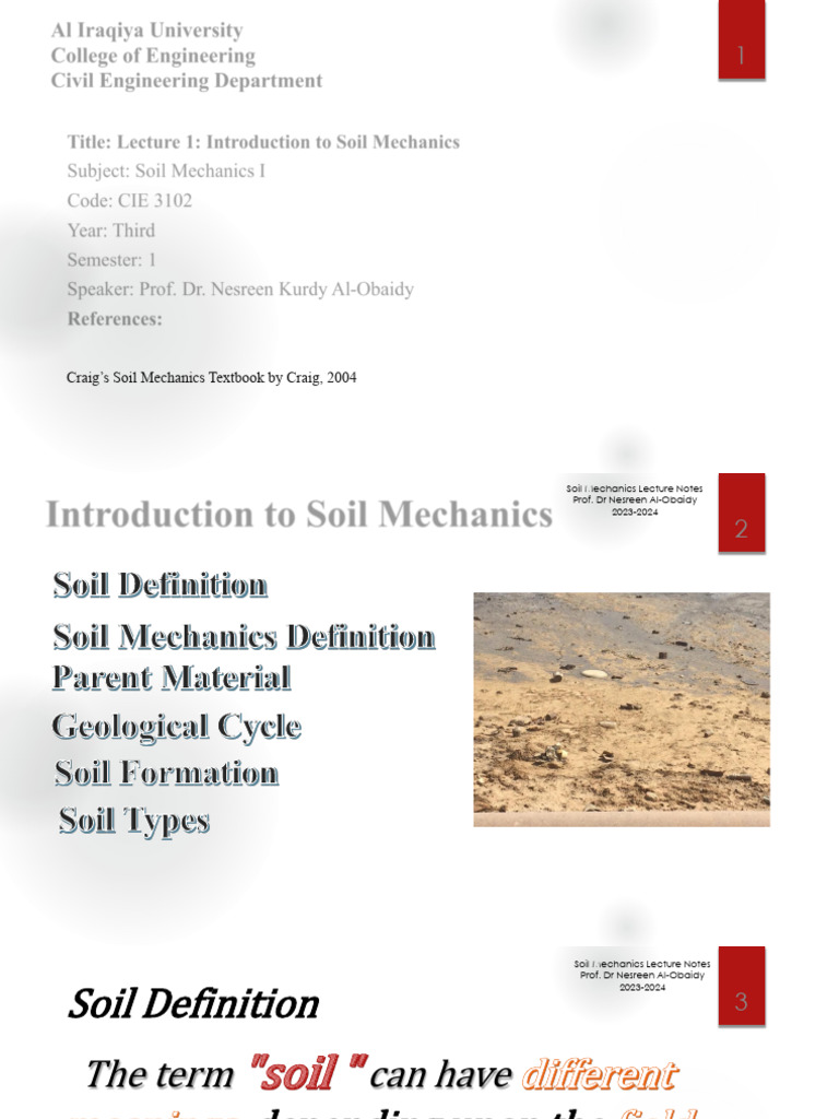 Lecture 1 Soil Mechanics | PDF | Rock (Geology) | Weathering