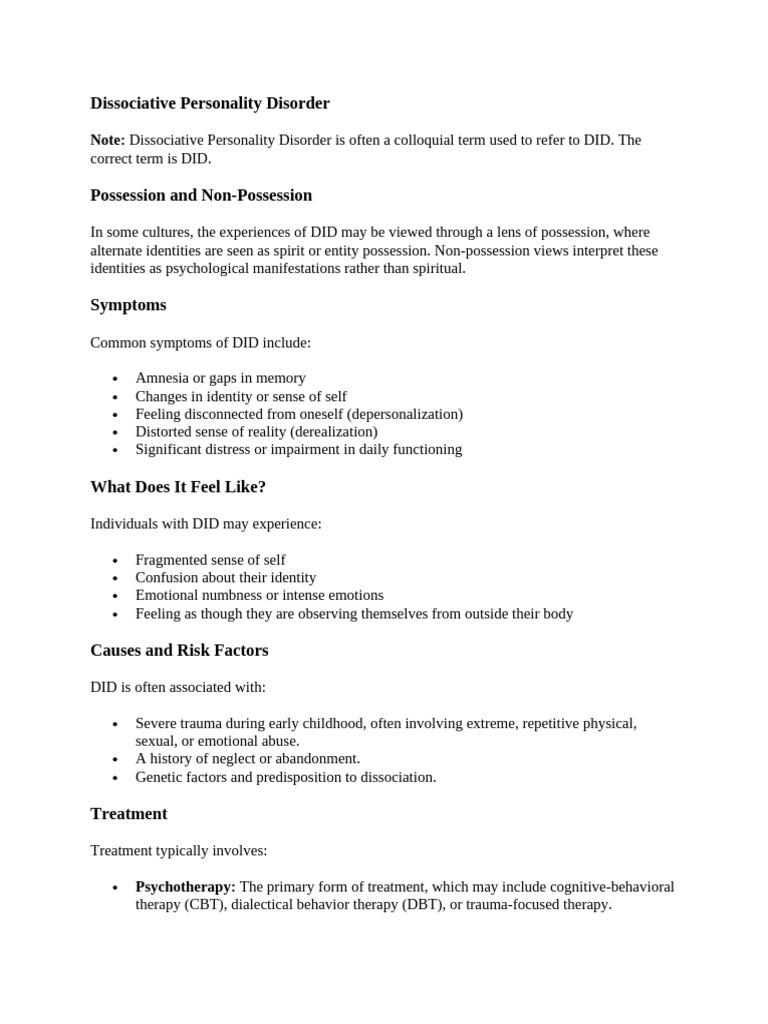 Dissociative Personality Disorder | PDF | Dissociation (Psychology ...